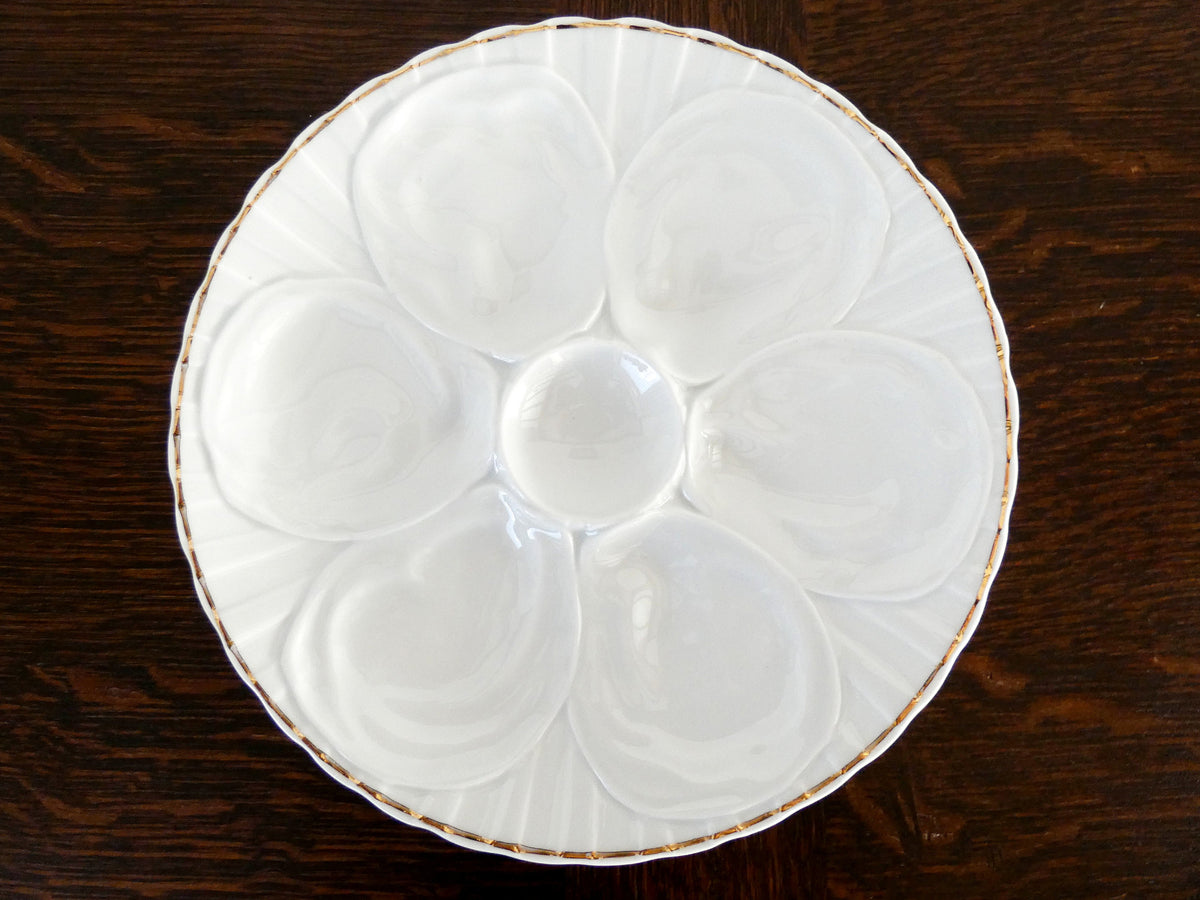 6 Vintage French Oyster Plates Pillivuyt France, White Porcelain Oyste ...