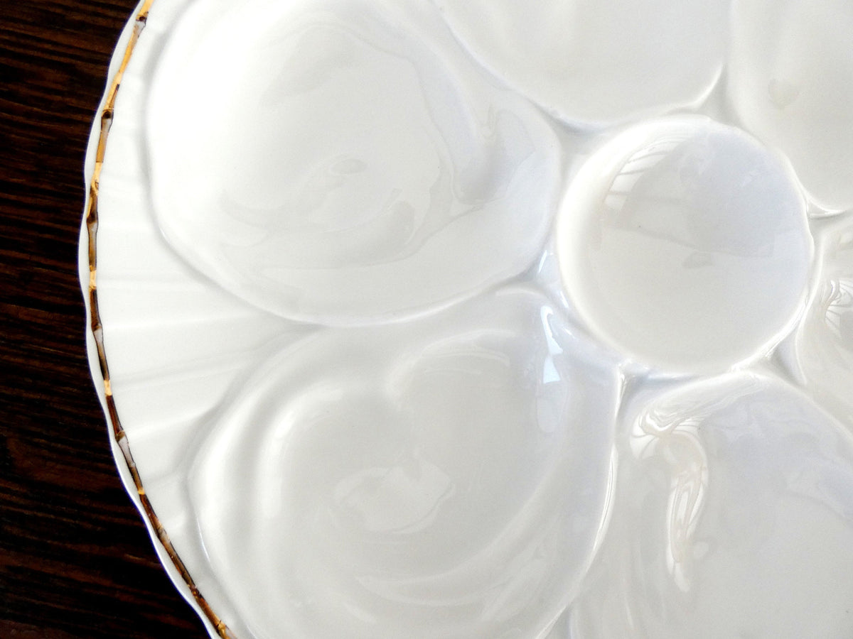 6 Vintage French Oyster Plates Pillivuyt France, White Porcelain Oyste ...