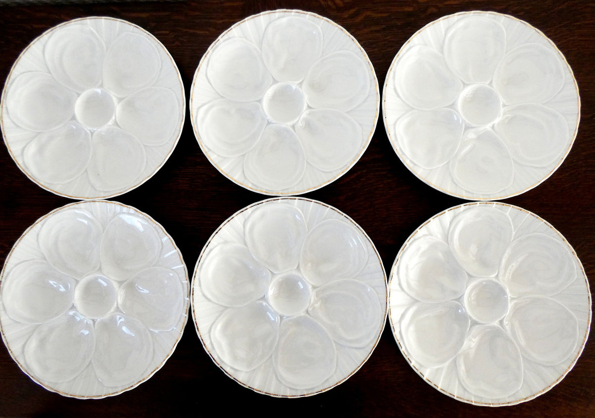 6 Vintage French Oyster Plates Pillivuyt France, White Porcelain Oyste ...